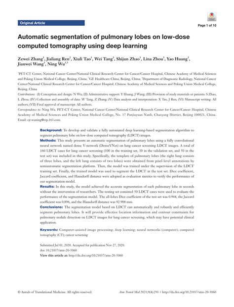 Pdf Automatic Segmentation Of Pulmonary Lobes On Low Dose Computed Tomography Using Deep Learning