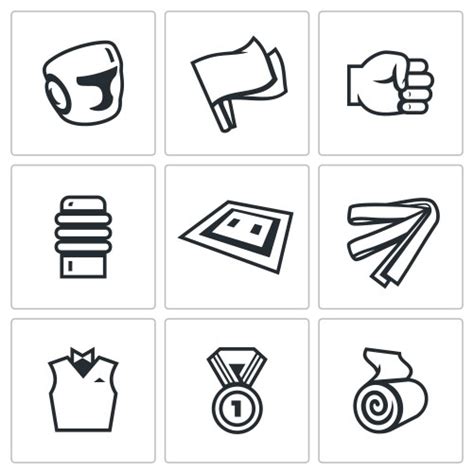 Set Of Karate Icons Helmet Flags Fist Royalty Free Vector