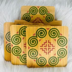 Hmong Paj Ntaub Design Bamboo Coasters 5 Piece Set Etsy
