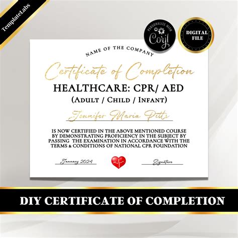 Cpr Certificate Cpr Training Certificate Editable Etsy
