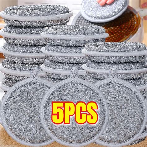 [hot] Double Side Silver Wire Cleaning Sponge Wipes Round Dishwashing