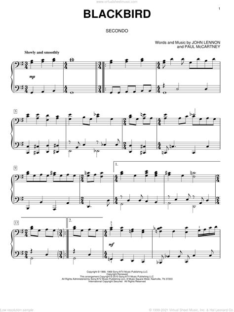 Beatles Blackbird Sheet Music For Piano Four Hands V2