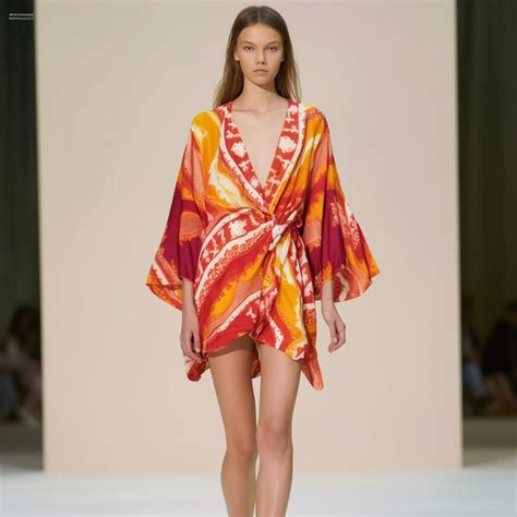 Premium AI Image A Model Walks Down A Runway Wearing A Dress With A
