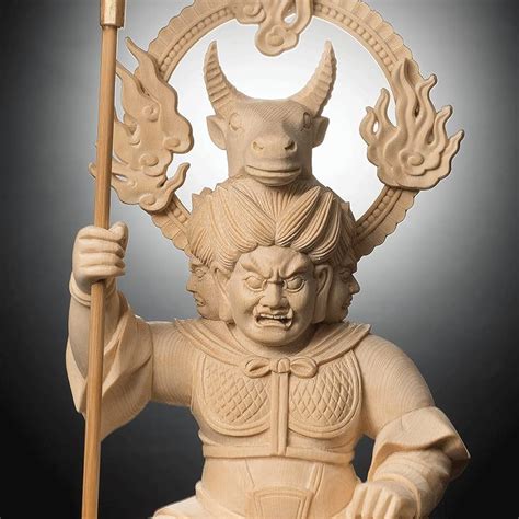 木彫り 牛頭天王像 立像 仏像 全高114cm 病気平癒 疫病退散 家内安全 除災 開運 仏教 直接引取推奨 美術品