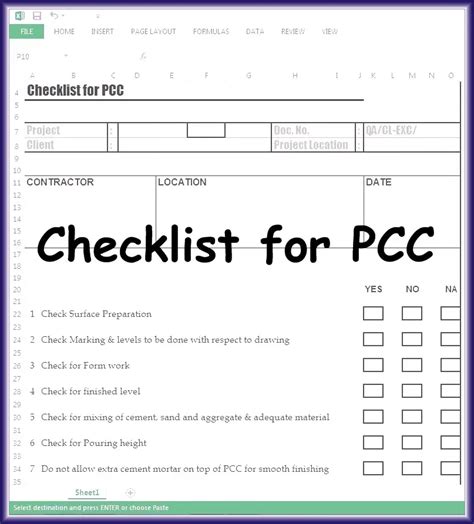 Checklist For Pcc Excel Sheet Artofit