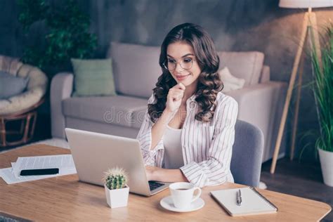 Photo Of Nice Optimistic Brunette Curly Hairdo Lady Wear Spectacles