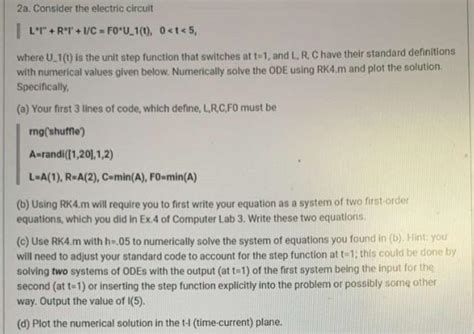 Solved 2a Consider The Electric Circuit