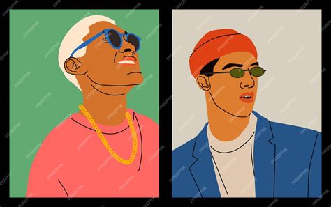 Premium Vector Set With Men In Sunglasses Hand Drawn Colorful