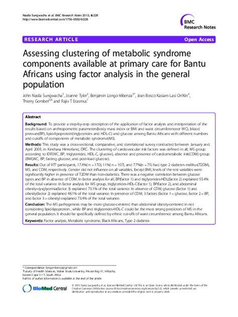Pdf Assessing Clustering Of Metabolic Syndrome Components Available