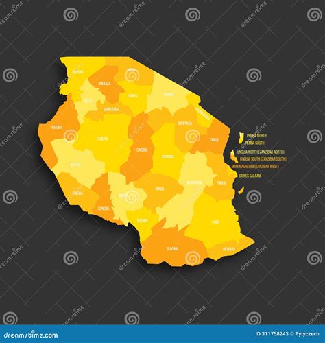 Tanzania Political Map Of Administrative Divisions Stock Vector