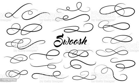 ชุดหาง Swoosh ประดิษฐ์ตัวอักษรขีดเส้นใต้เครื่องหมาย Strockes องค์ประกอบ