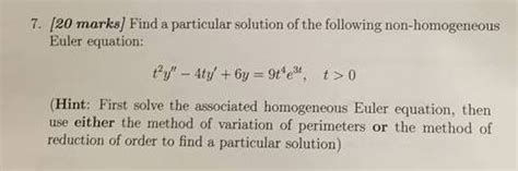 Solved Find A Particular Solution Of The Following Chegg