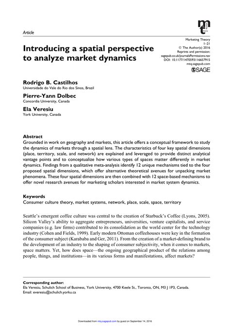 Pdf Introducing A Spatial Perspective To Analyze Market Dynamics