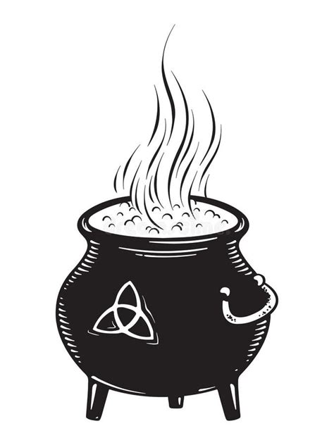 Boiling Magic Cauldron Vector Illustration Hand Drawn Wiccan Design