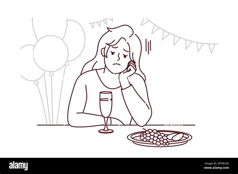 Bored Young Woman Sit Alone At Party Lack Communication Unhappy