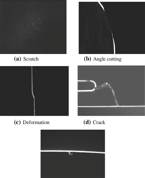Five Different Defects Of The Mobile Phone Cover Glass A Scratch B Download Scientific