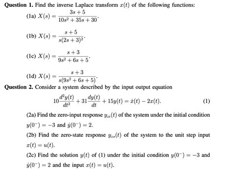 Solved Question 1 Find The Inverse Laplace Transform Xt