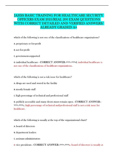 Iahss Basic Training For Healthcare Security Officers Exam 2025 Real 200 Exam Questions With