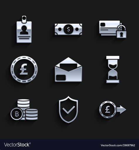 Set Envelope Shield With Check Mark Coin Money Vector Image