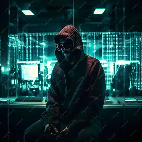 Premium Photo | Hacker in a dark room with binary code Cybercrime concept