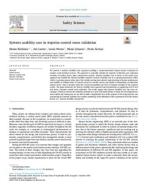 Pdf Systems Usability Case In Stepwise Control Room Validation
