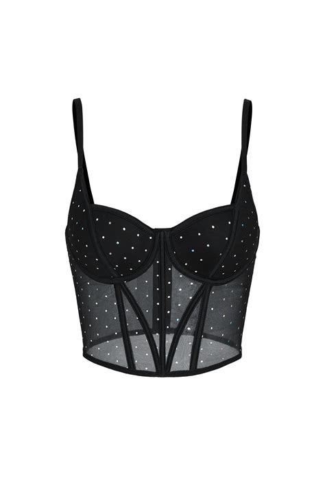 Rhinestone Mesh Bustier Lingerie Top