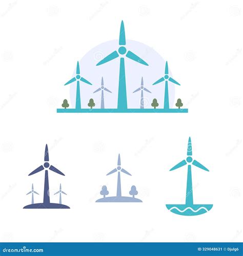 Set Of Wind Turbine Eco Station Vector Stock Vector Illustration Of