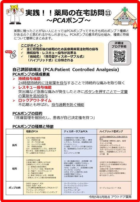 実践薬局の在宅訪問PCAポンプの種類と仕組みについて徹底解説アウトドア薬局
