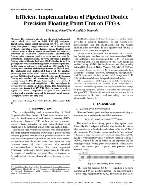 Efficient Implementation Of Pipelined Double Precision Floating Point Unit On Fpga Pdf Field