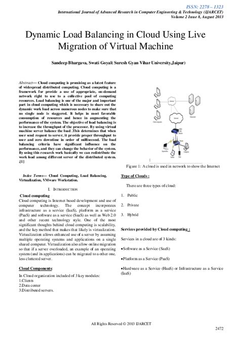Pdf Dynamic Load Balancing In Cloud Using Live Migration