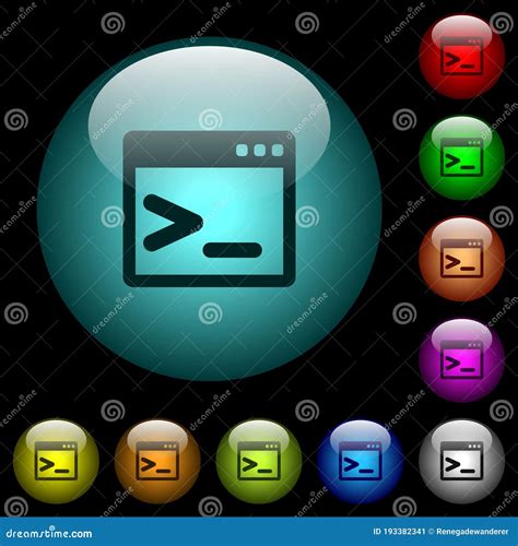 Command Prompt Icons In Color Illuminated Glass Buttons Stock Vector