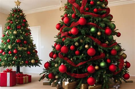 Premium Ai Image Christmas Tree With Red Ball Ornament And