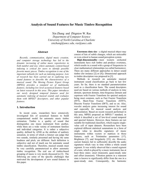 Pdf Analysis Of Sound Features For Music Timbre Recognition