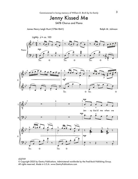 Download Ralph Johnson Jenny Kissed Me Sheet Music For Satb Choir