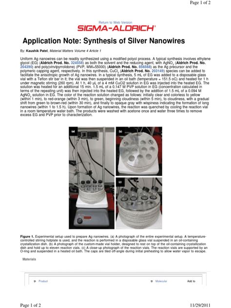 Ag Nanowire Synthesis Pdf Silver Nanowire
