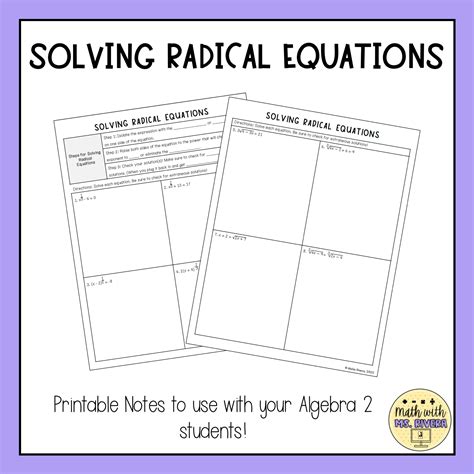 Solving Radical Equations Guided Notes Algebra 2 Made By Teachers
