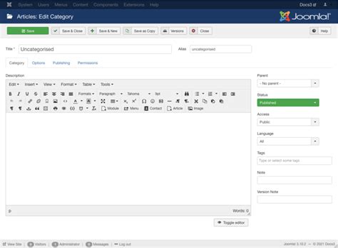 Help Components Content Categories Edit Joomla Documentation