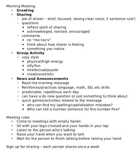Responsive Classroom Cheat Sheet Morning Meeting Responsive