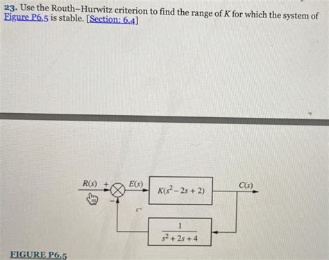 Solved 23 Use The Routh Hurwitz Criterion To Find The Range Chegg