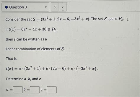 Solved Consider The Set S 3x212x 6 3x2x ﻿the Set S