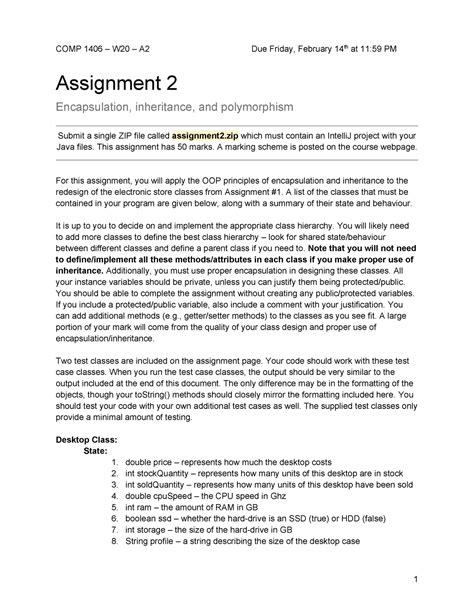 Comp 1406 Assignment 2 Assignment 2 Encapsulation Inheritance And