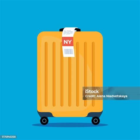 공항 스티커 라벨이 부착된 수하물 태그가 달린 여행 가방 벡터 일러스트 레이 션입니다 가방에 대한 스톡 벡터 아트 및 기타