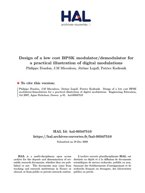 Design Of A Low Cost Bpsk Modulator Demodulator For A Practical