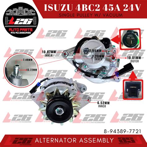 Isuzu 4bc2 Alternator Assembly Assy 24v 45amp Single Pulley W Vacuum