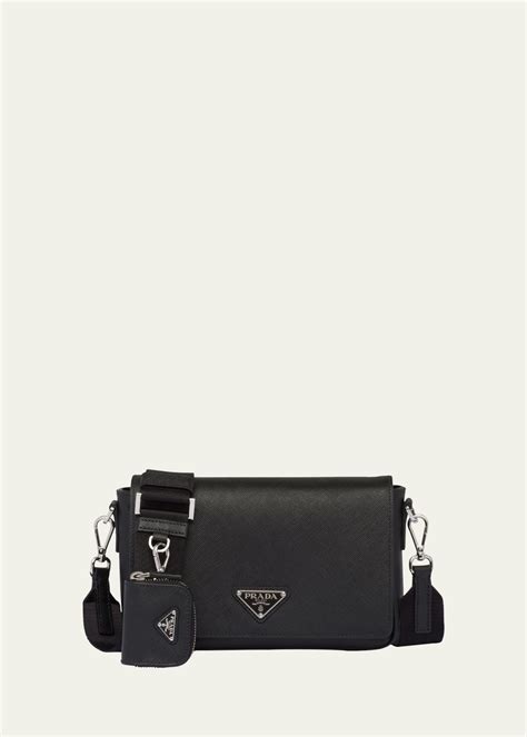 Prada Mens Saffiano Leather Messenger Bag With Pouch Bergdorf Goodman