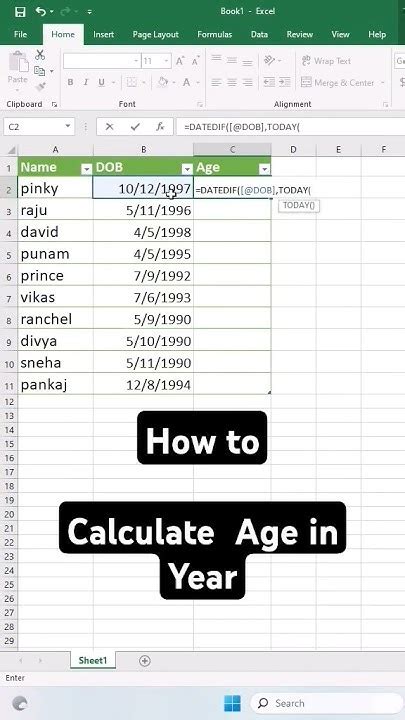 calculate age in ms excel exceltips excel exceltricks exceltutorial youtube