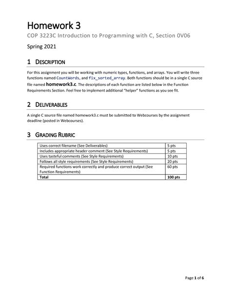COP3223C Section 0V06 Homework 3 For Programming Homework 3 COP 3223C