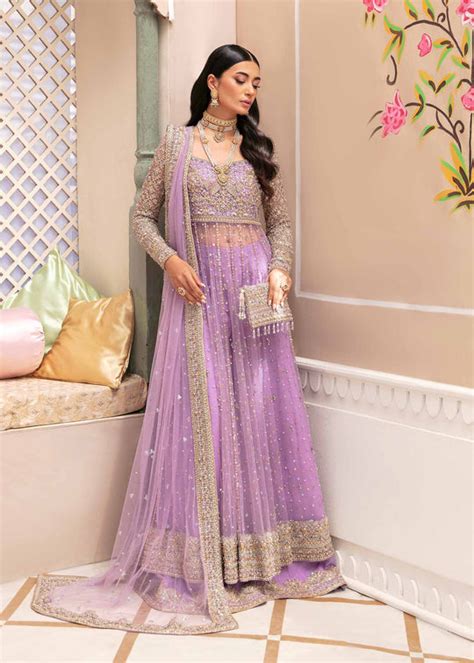 Luxury Lilac Pakistani Wedding Dress Pishwas Sharara Nameera By Farooq