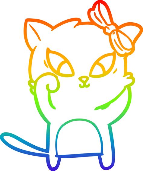 desenho de linha de gradiente de arco íris gato de desenho animado