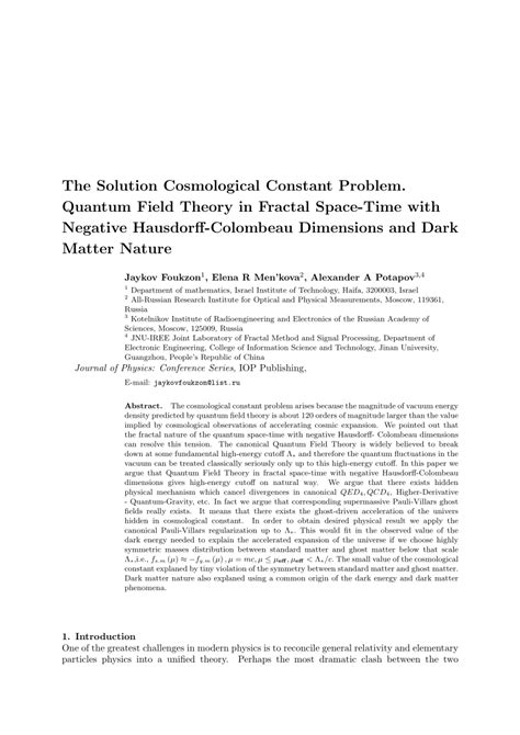 Pdf The Solution Cosmological Constant Problem Quantum Field Theory In Fractal Space Time